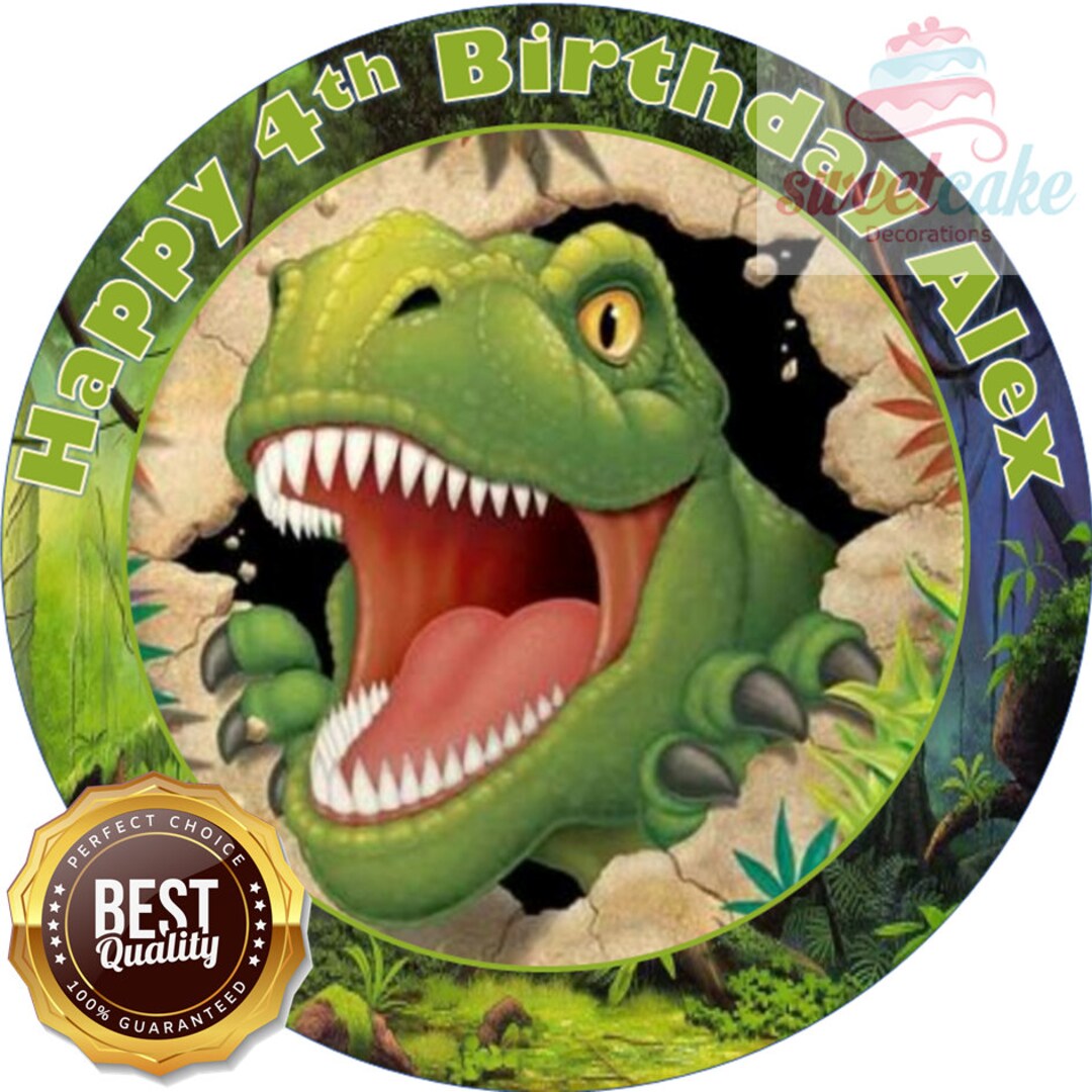 DINOSAUR T-REX Cake Topper Personalised Edible Icing or Wafer Paper - Etsy