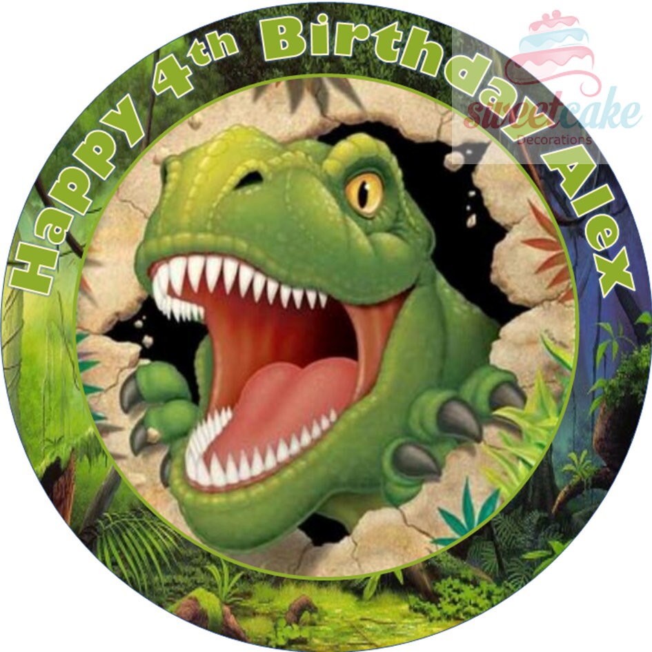 DINOSAUR T-REX Cake Topper Personalised Edible Icing or Wafer Paper - Etsy