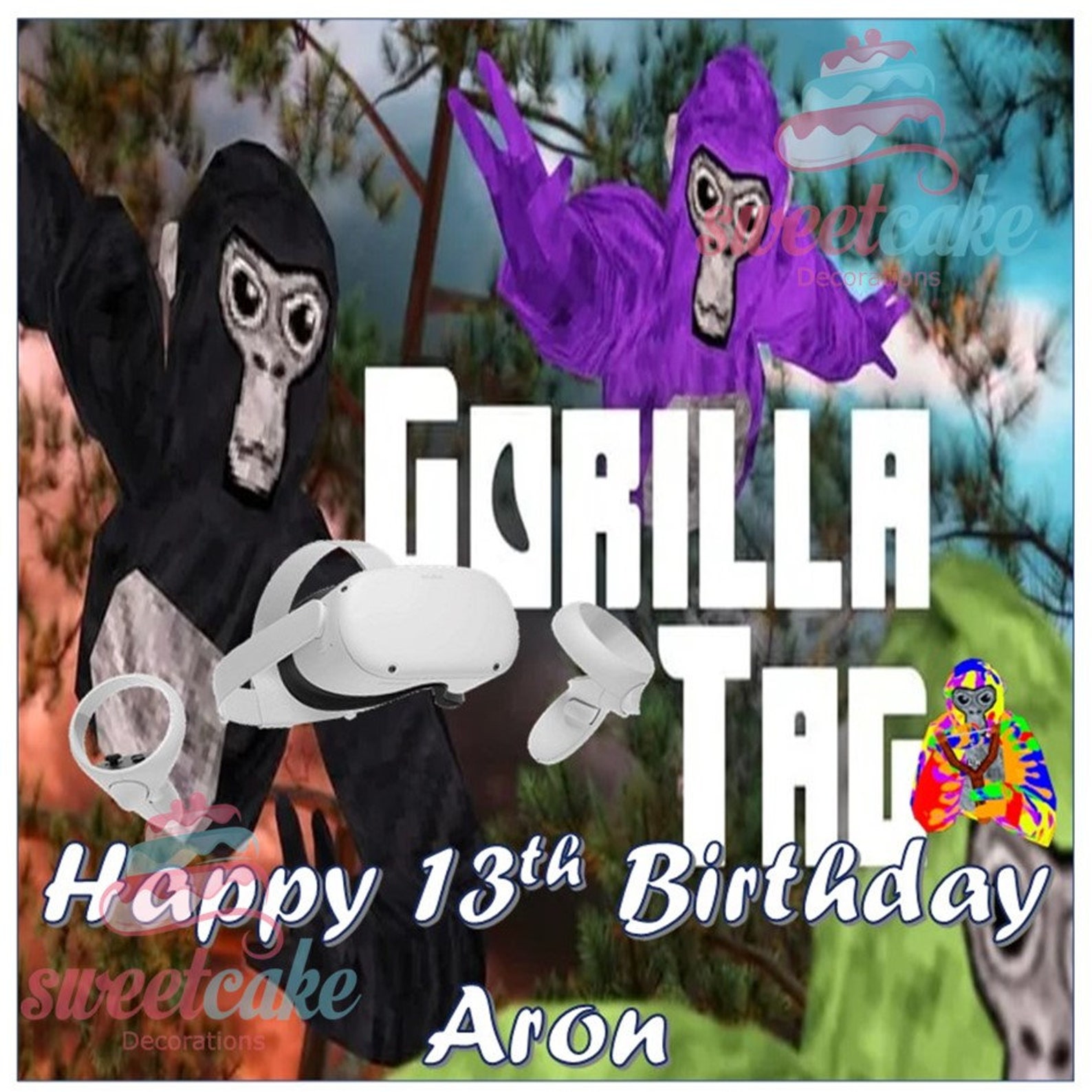 Gorilla Tag VR Cake Topper Personalised Edible Icing Sheet or Wafer ...