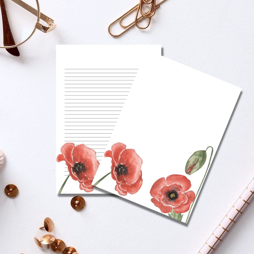 Poppy Flowers Printable Stationery A4/digital Paper/printable Paper ...
