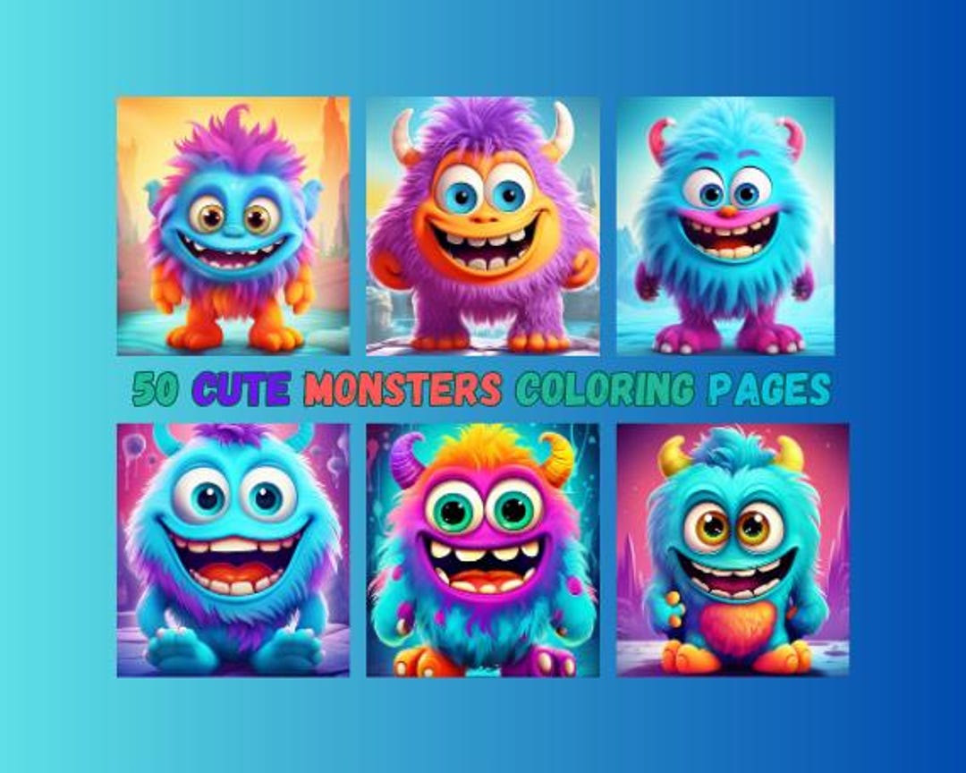 50 Cute Monsters Coloring Book Bold and Easy for Kids - Etsy