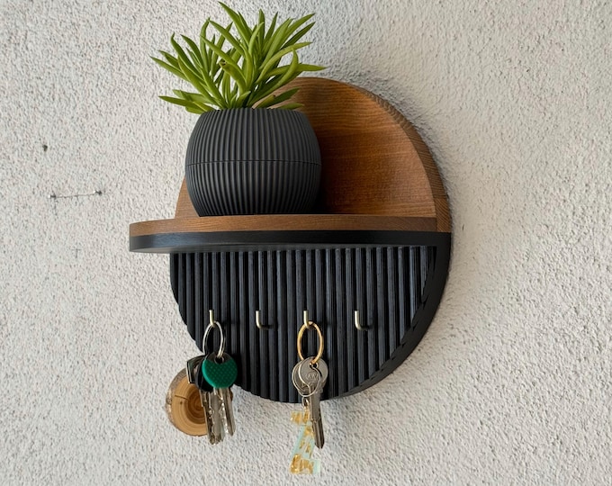 Walnut & Black Key Holder for Wall, Entryway Decorative Wooden ...