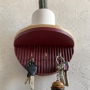 Wooden Key Holder for a Wall With Round Minimalist Shelf, Wall Key ...