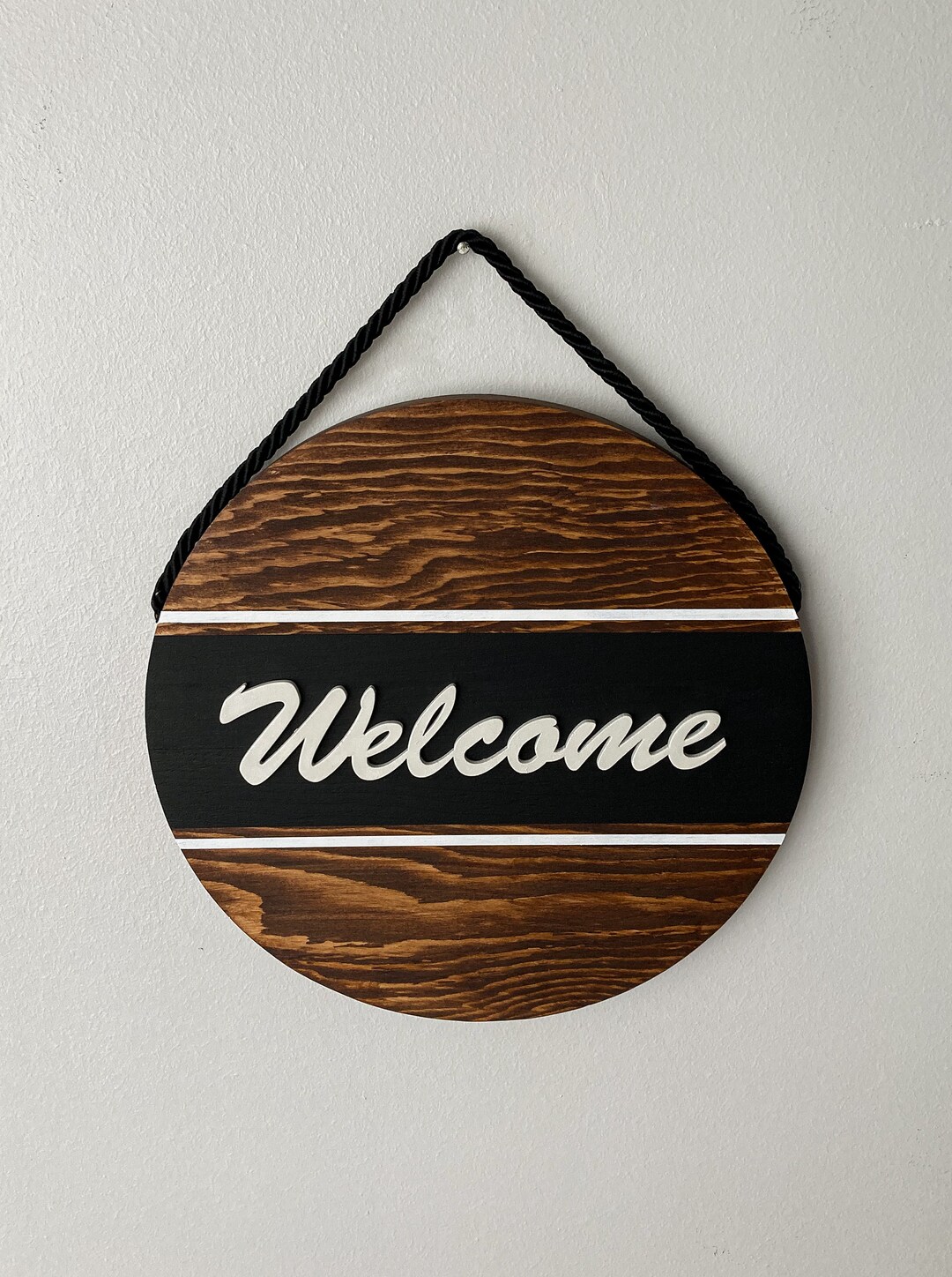 Solid Wood Welcome Sign Round Wood Door Welcome Sign Circle - Etsy