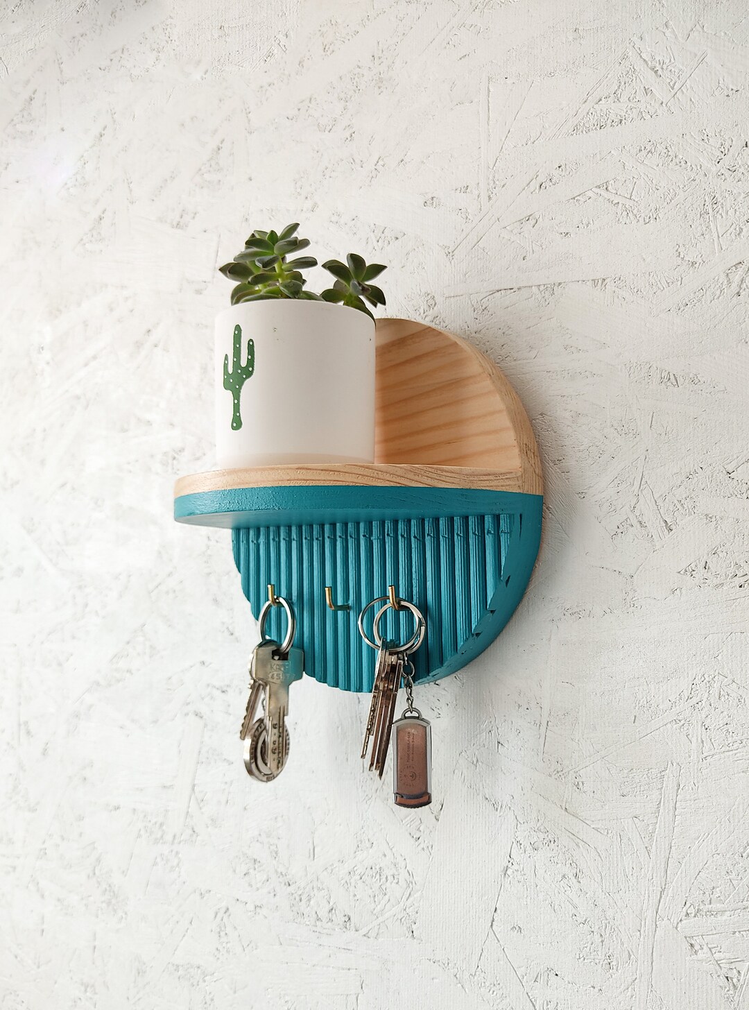 Turquoise Color Key Holder With Round Minimalist Shelf, Entryway ...