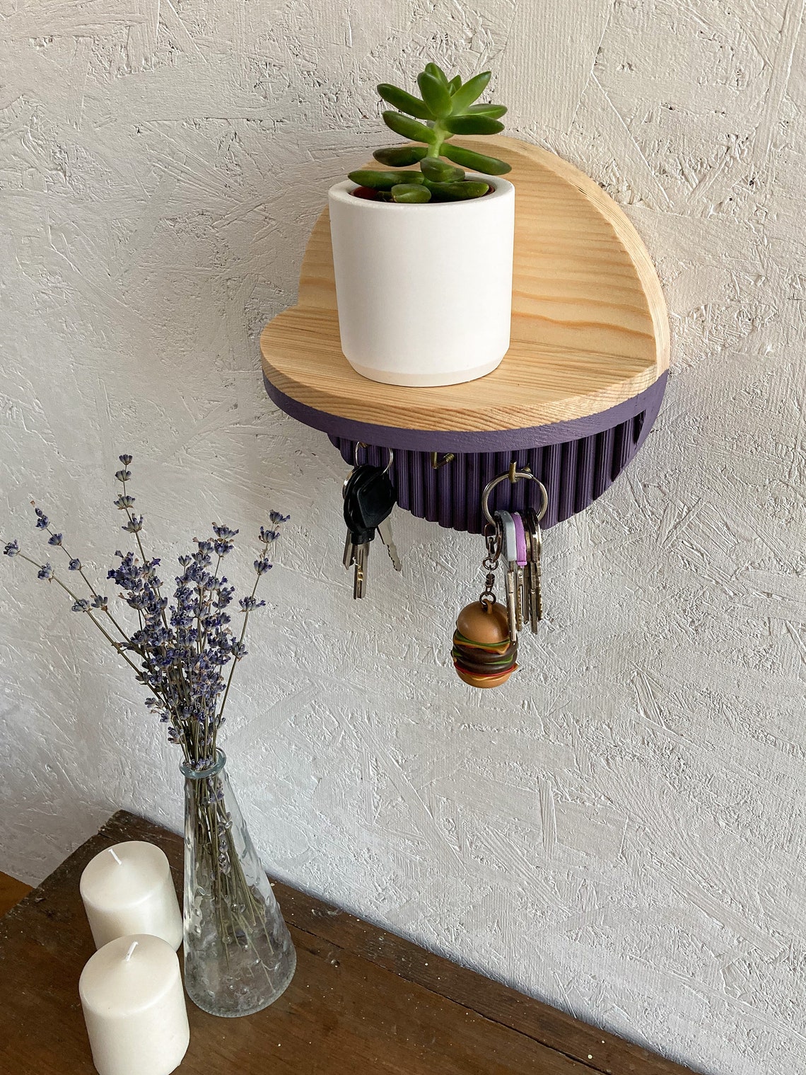 Lavender Color Key Holder With Round Minimalist Shelf - Etsy
