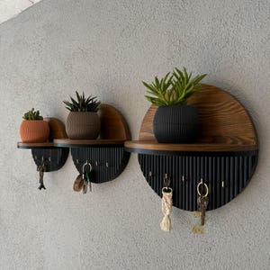 Walnut & Black Key Holder for Wall, Entryway Decorative Wooden ...