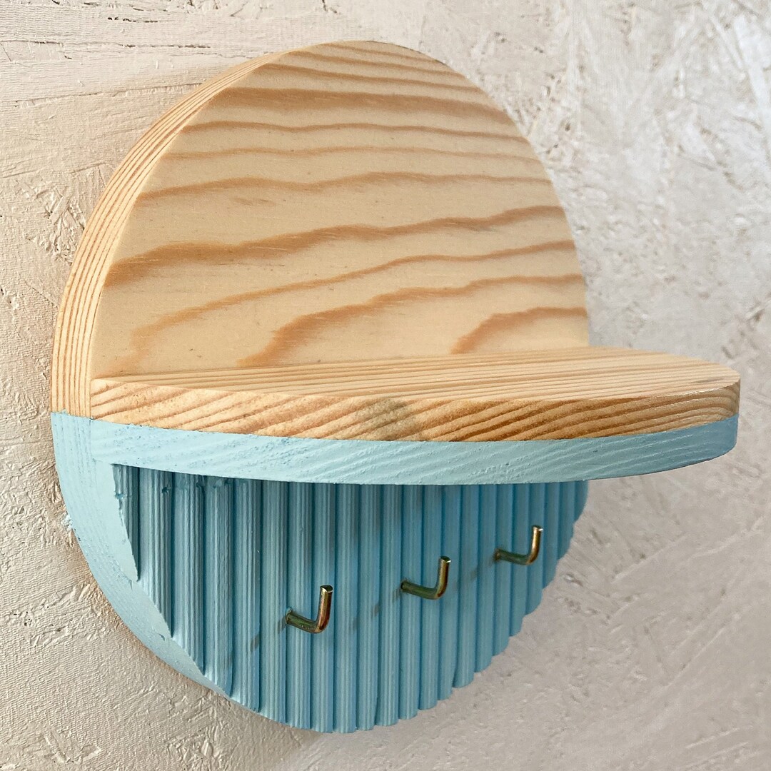 Round Wall Shelf With 3 Hooks, Minimalist Entry Shelf, Key Holder for ...