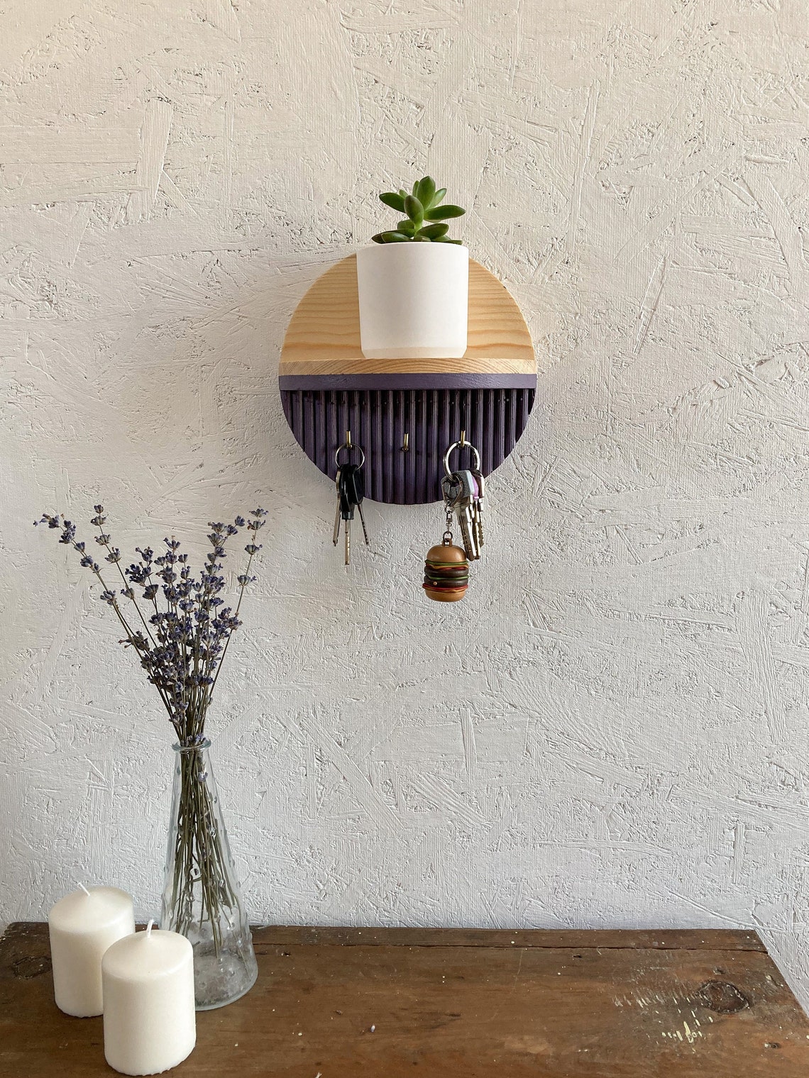 Lavender Color Key Holder With Round Minimalist Shelf - Etsy