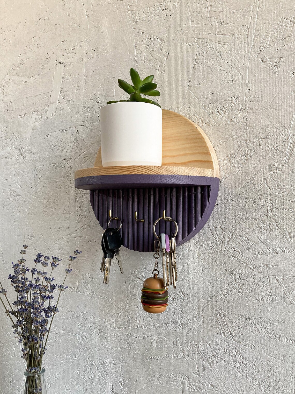 Lavender Color Key Holder With Round Minimalist Shelf - Etsy