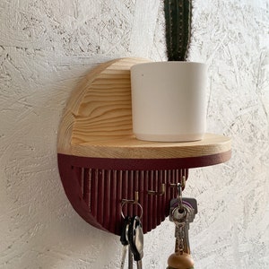 Wooden Key Holder for a Wall With Round Minimalist Shelf, Wall Key ...