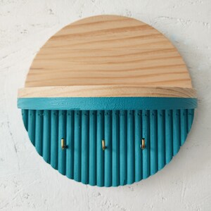 Turquoise Color Key Holder With Round Minimalist Shelf, Entryway ...