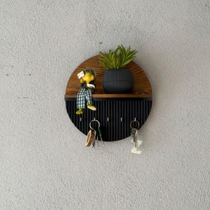 Walnut & Black Key Holder for Wall, Entryway Decorative Wooden ...
