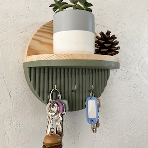Sage Color Key Holder With Round Minimalist Shelf, Entryway Decorative ...
