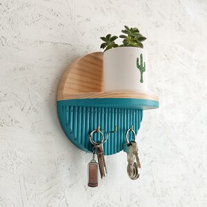 Turquoise Color Key Holder With Round Minimalist Shelf, Entryway ...