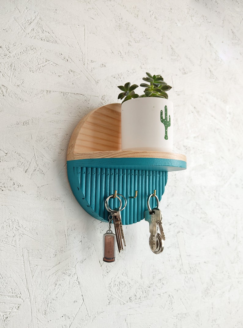 Turquoise Color Key Holder With Round Minimalist Shelf - Etsy