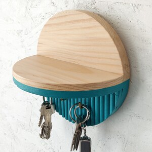 Turquoise Color Key Holder With Round Minimalist Shelf, Entryway ...