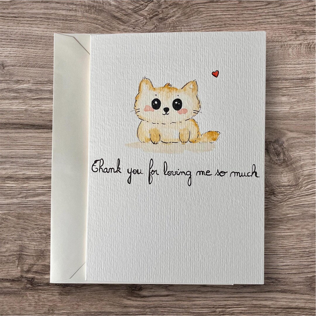 Kawaii Katze Aquarell Liebeskarte "Danke, dass du mich so sehr liebst ...
