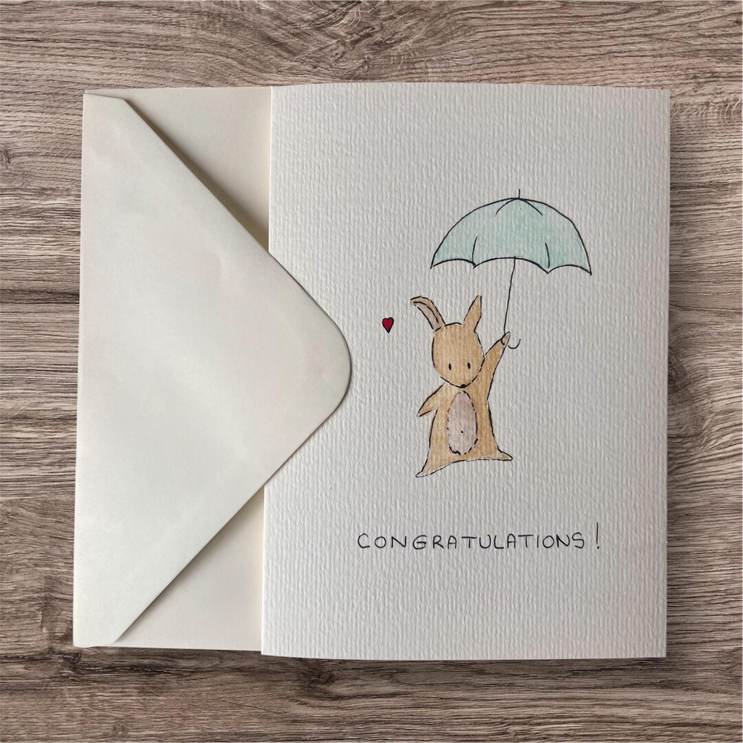 Kawaii Rabbit Watercolor Card, "congratulations", Congratulations ...