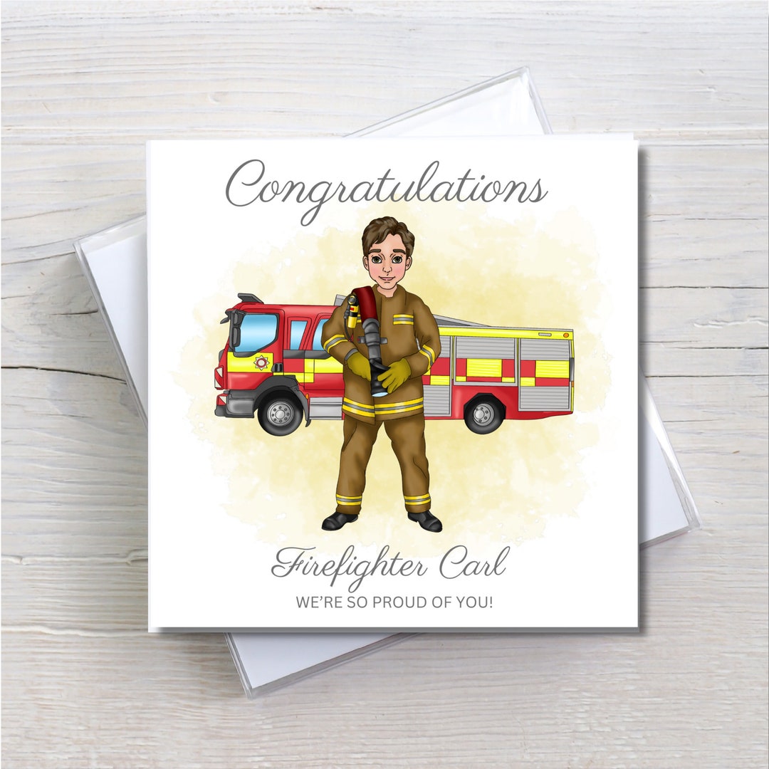 Congratulations Card for Firefighter, Personalised Card for Fireman ...