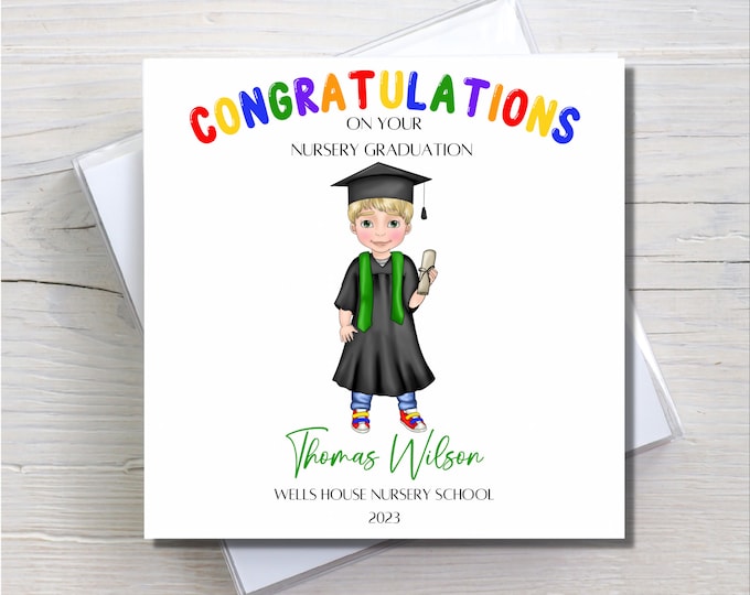 Personalised Nursery Graduation Card for Him, Preschool Graduation Card ...
