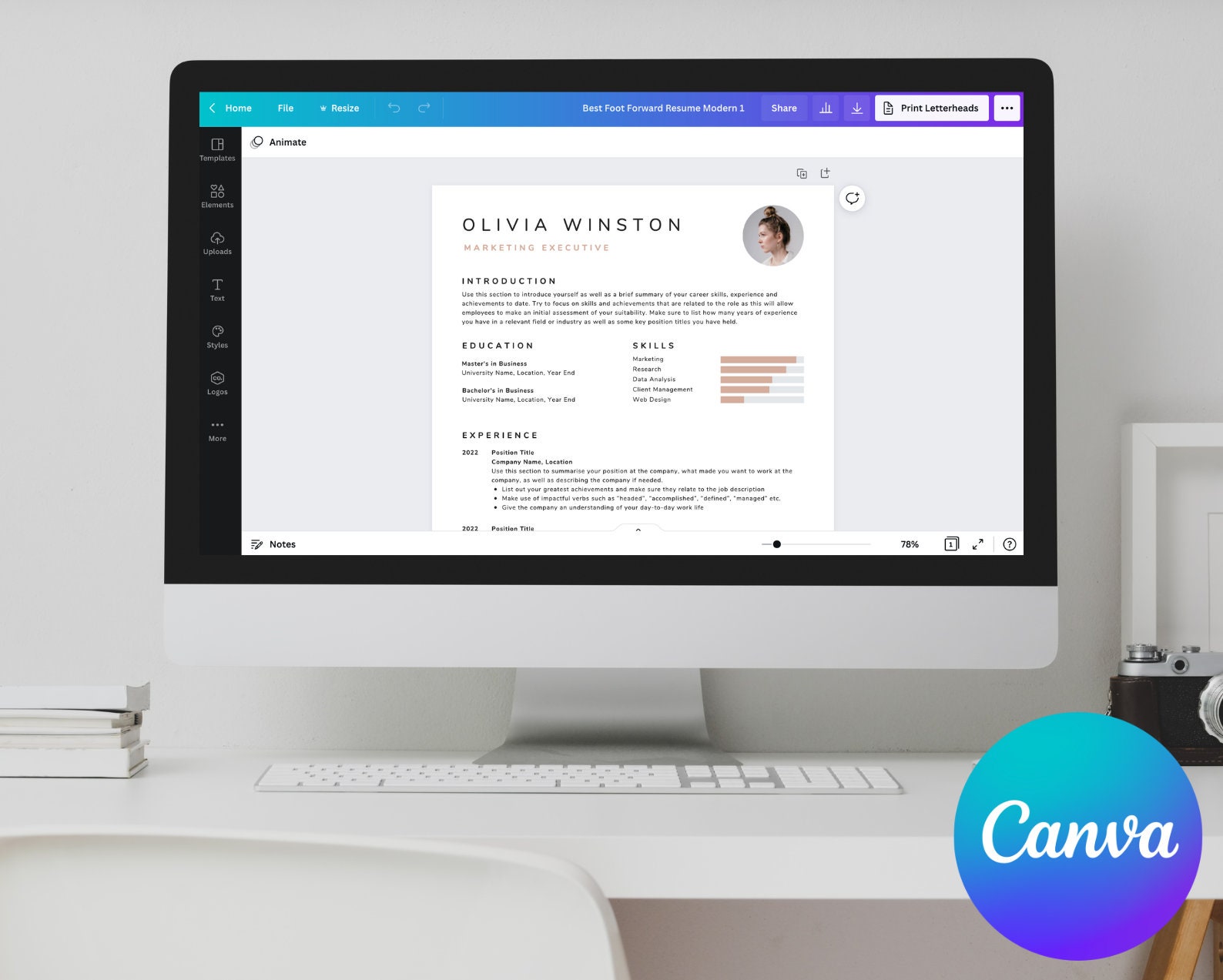 1 Page Canva Resume Template | Canva CV | Resume With Photo | CV With ...