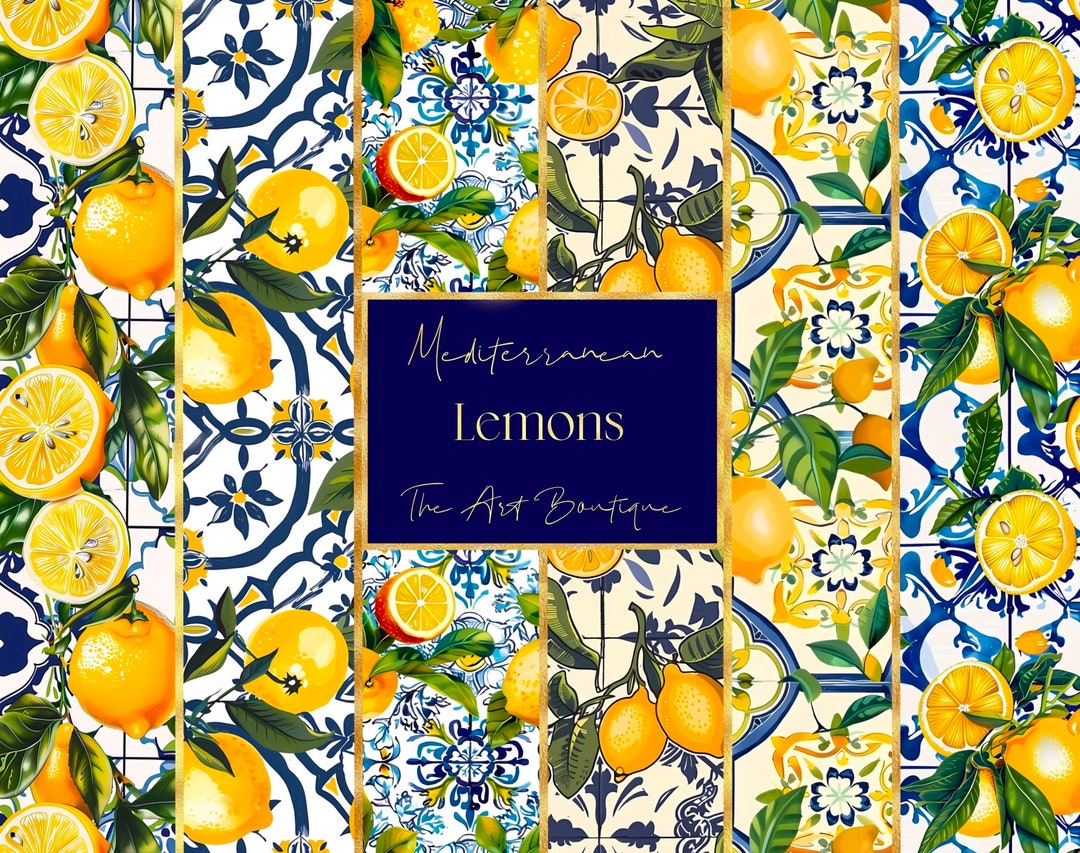 6 MEDITERRANEAN LEMON TILES Mediterranean Digital Paper Pack Scrapbook ...
