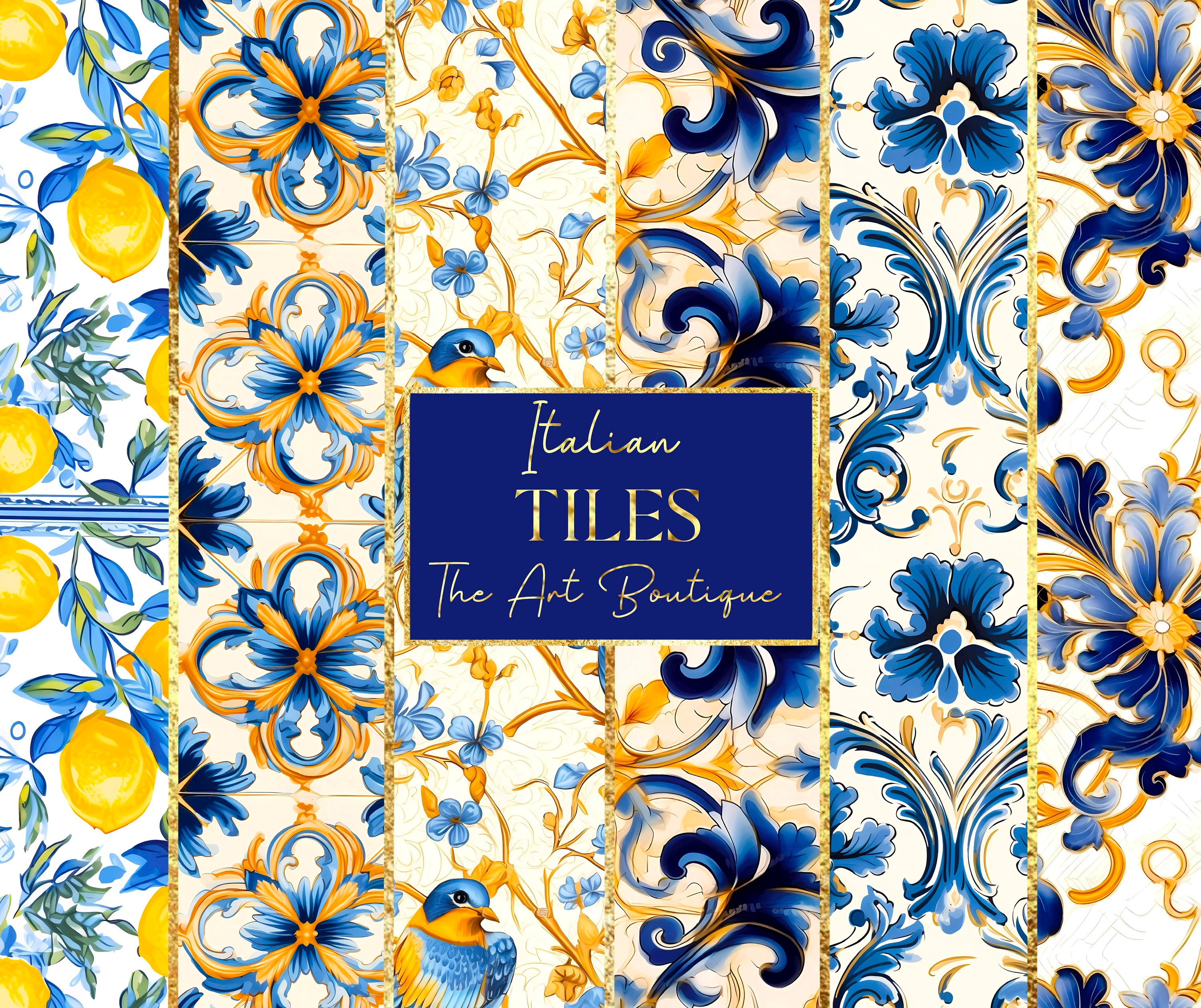 ITALIAN TILES WATERCOLOR Seamless Digital Paper 6 Pack Scrapbook Italy ...