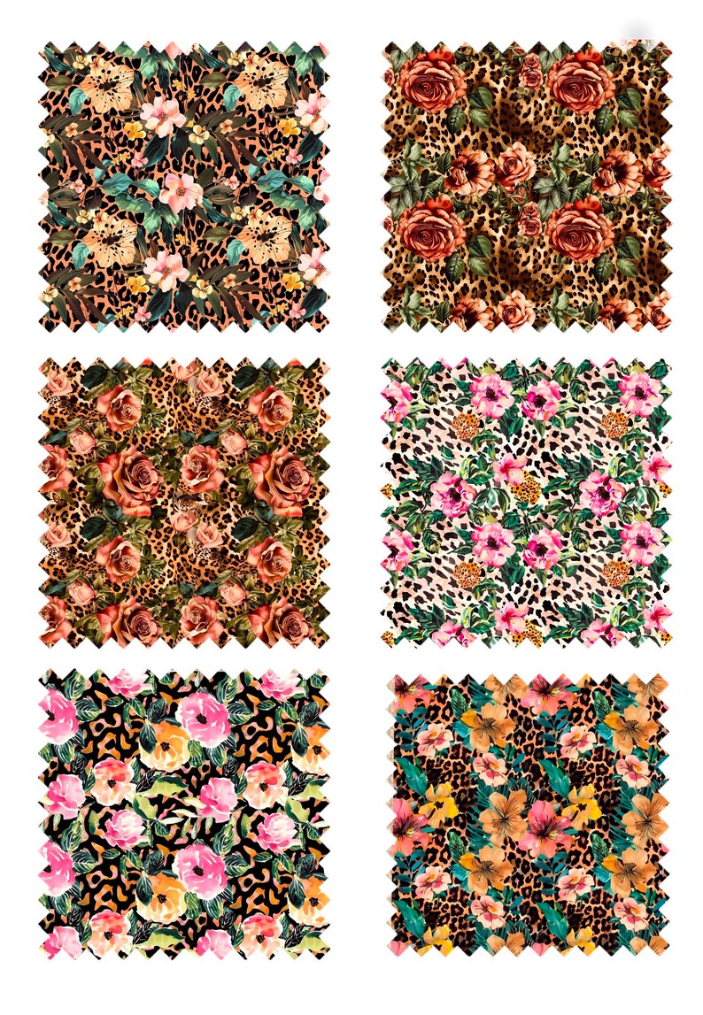 6 FLORAL LEOPARD SKIN Watercolor Floral Seamless Pattern Leopard Skin ...