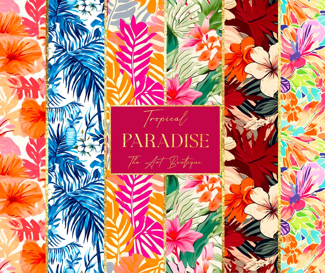 6 TROPICAL FLOWERS & LEAVES Tropical Digital Paper Pack Scrapbook ...
