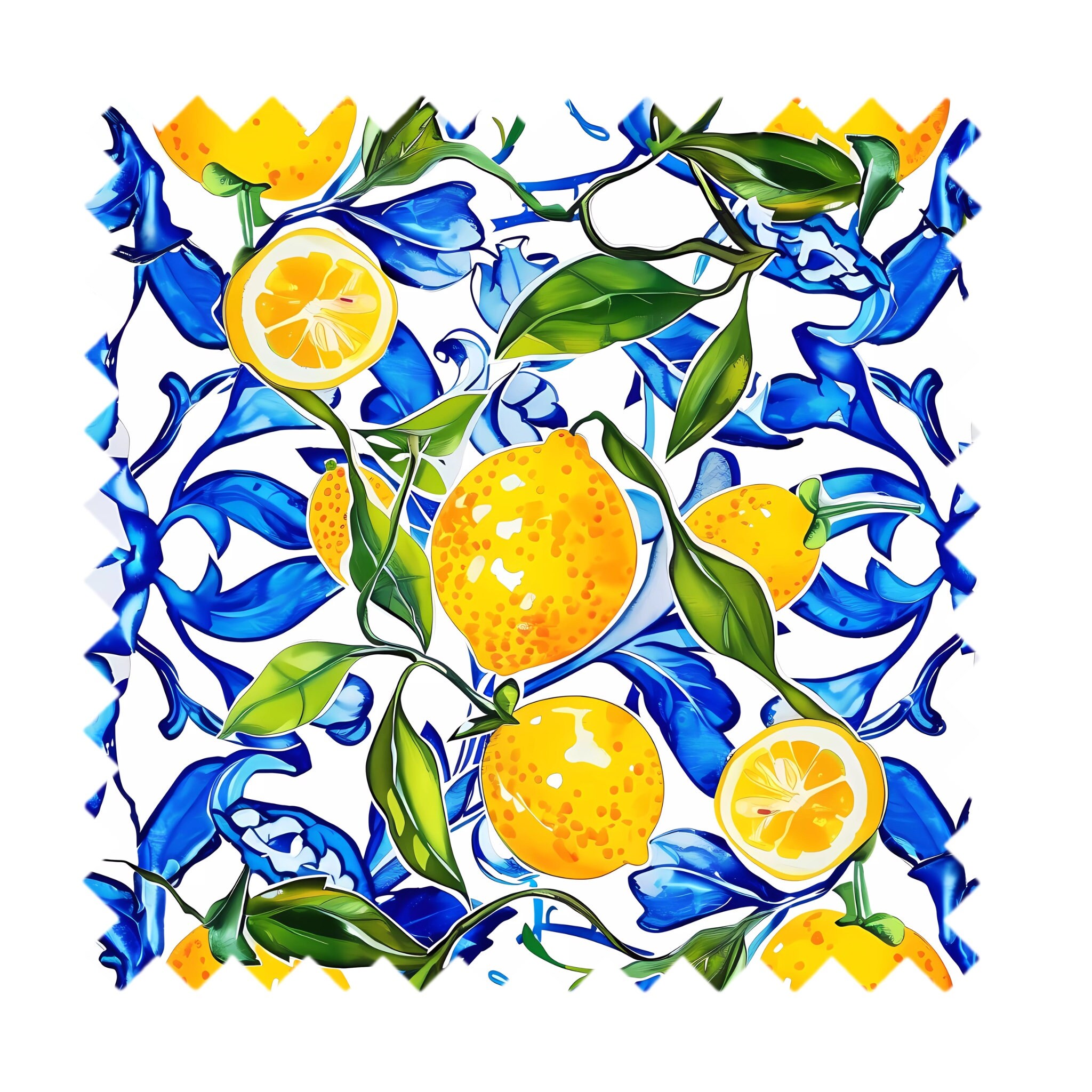 MEDITERRANEAN LEMON TILES Seamless Digital Paper Scrapbook Lemon Fabric Pattern Design ...