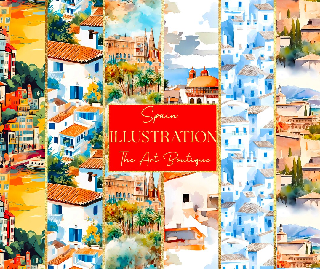 SPAIN ILLUSTRATION Seamless Digital Paper Pack Scrapbook Spanish Travel ...