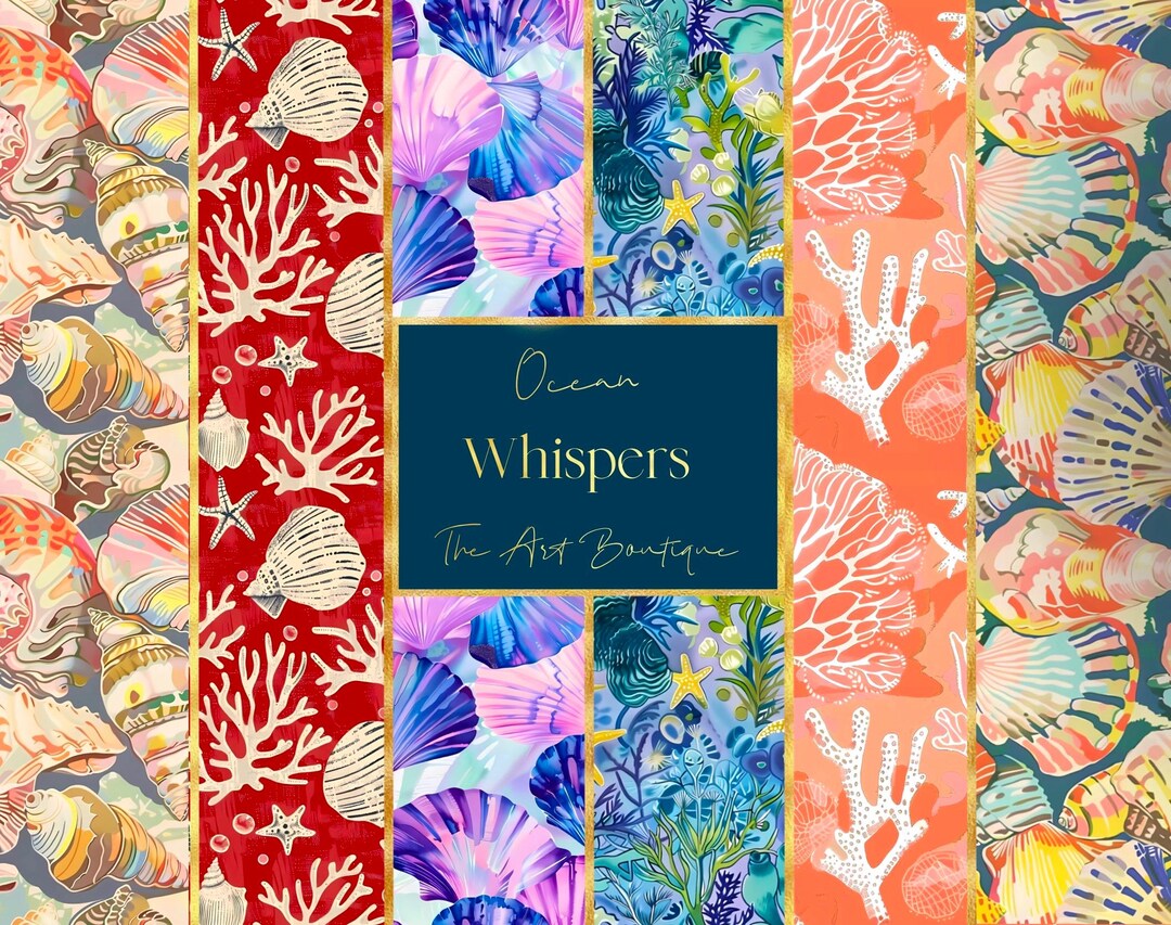 6 OCEAN SEAMLESS PATTERNS Beach Digital Paper Pack Scrapbook Coral ...