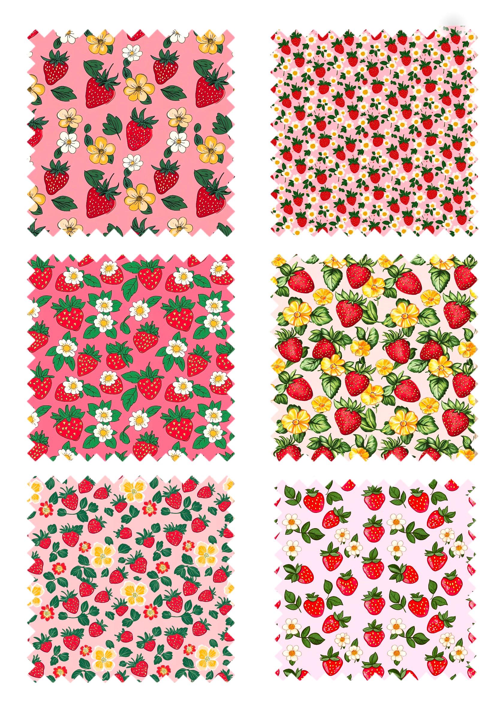 6 STRAWBERRY FLORAL PATTERNS Retro Floral Digital Paper Pack Scrapbook ...
