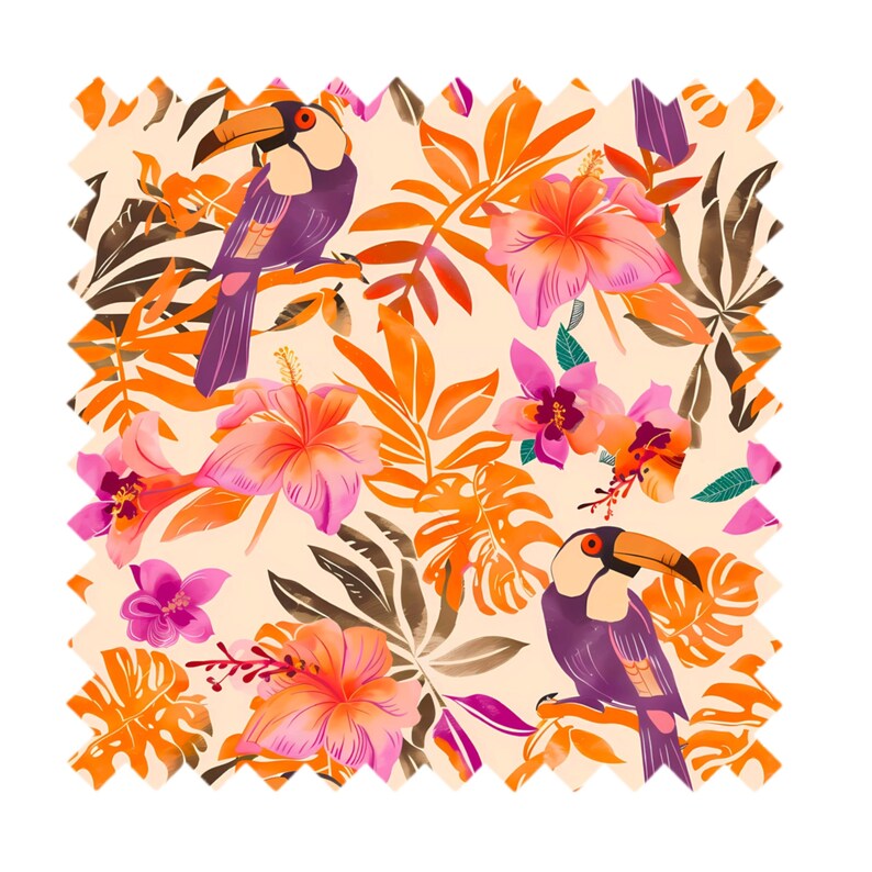 TOUCAN TROPICAL SEAMLESS Animal Digital Paper Scrapbook Tropical Fabric Pattern Design Floral ...