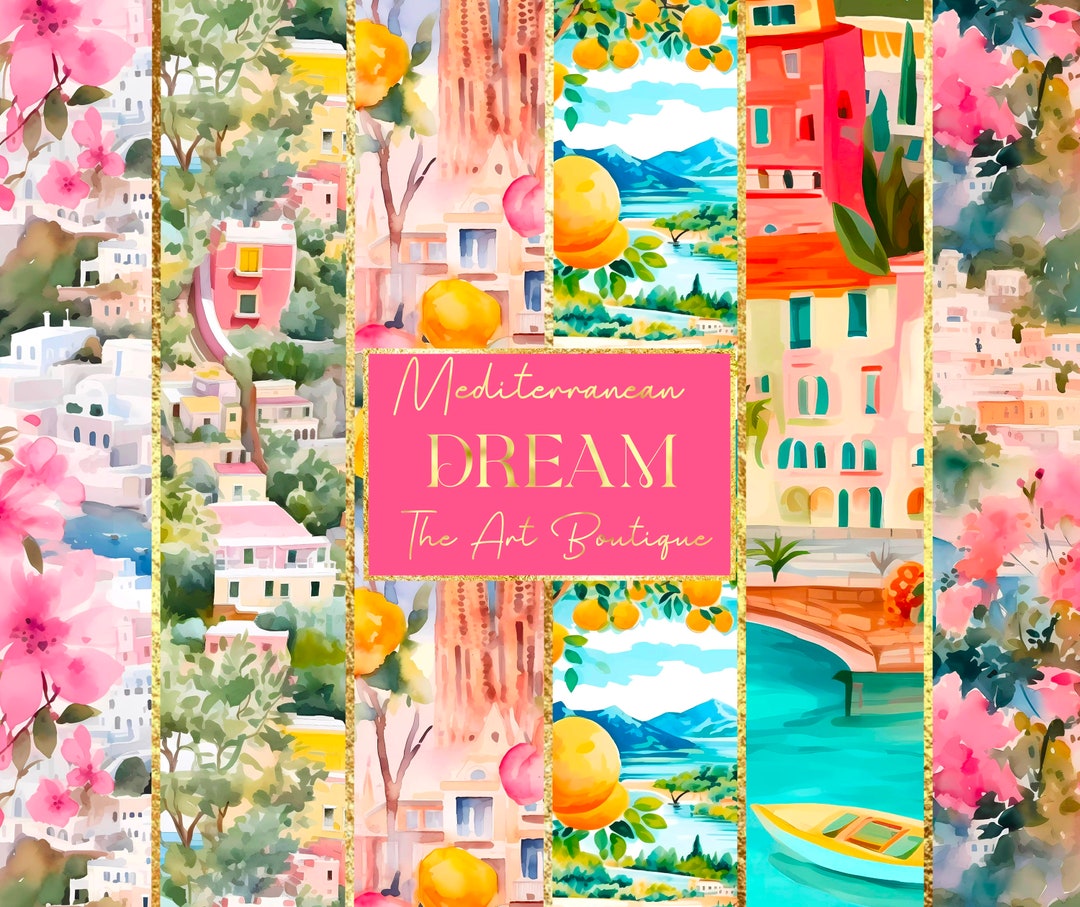 MEDITERRANEAN Illustration Digital Paper 6 Pack Mediterranean Travel ...