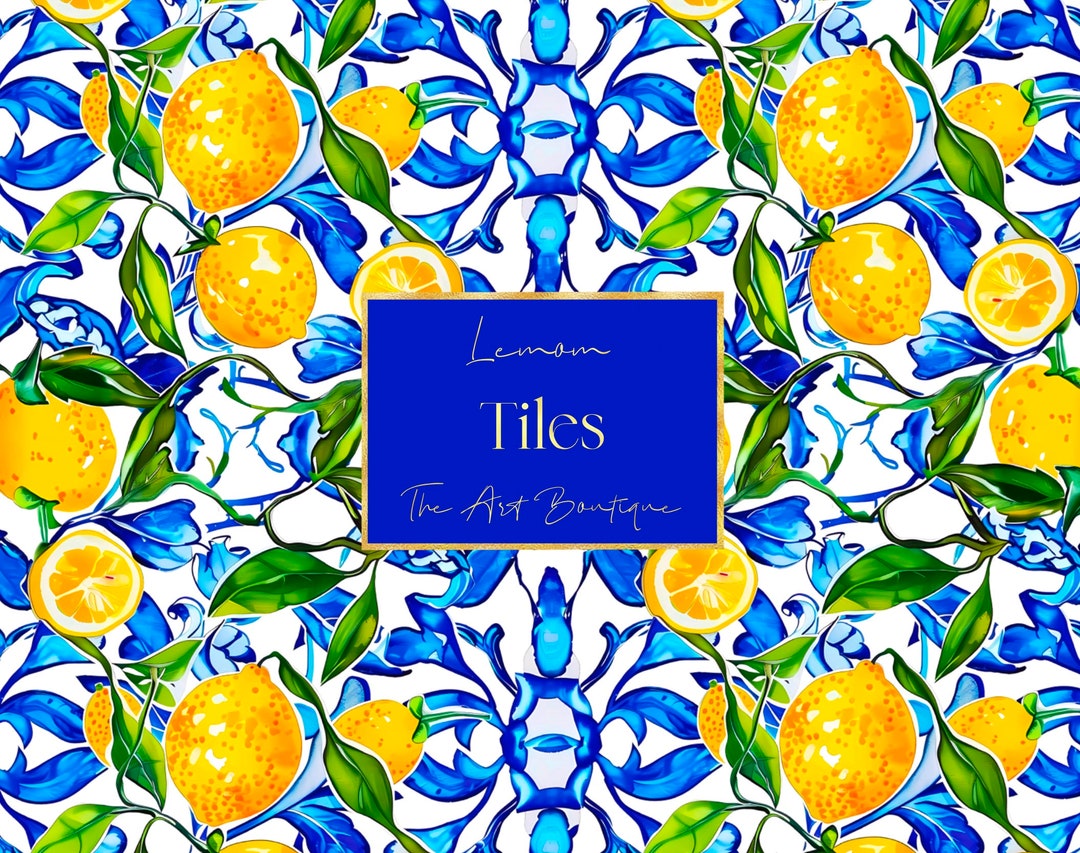 MEDITERRANEAN LEMON TILES Seamless Digital Paper Scrapbook Lemon Fabric Pattern Design ...