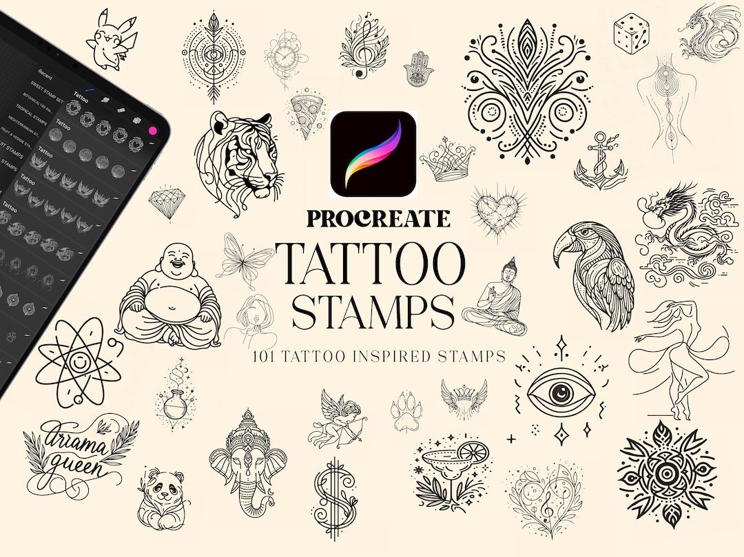 101 Procreate TATTOO STAMPS Procreate Clipart Stamps Line Art Tattoo ...