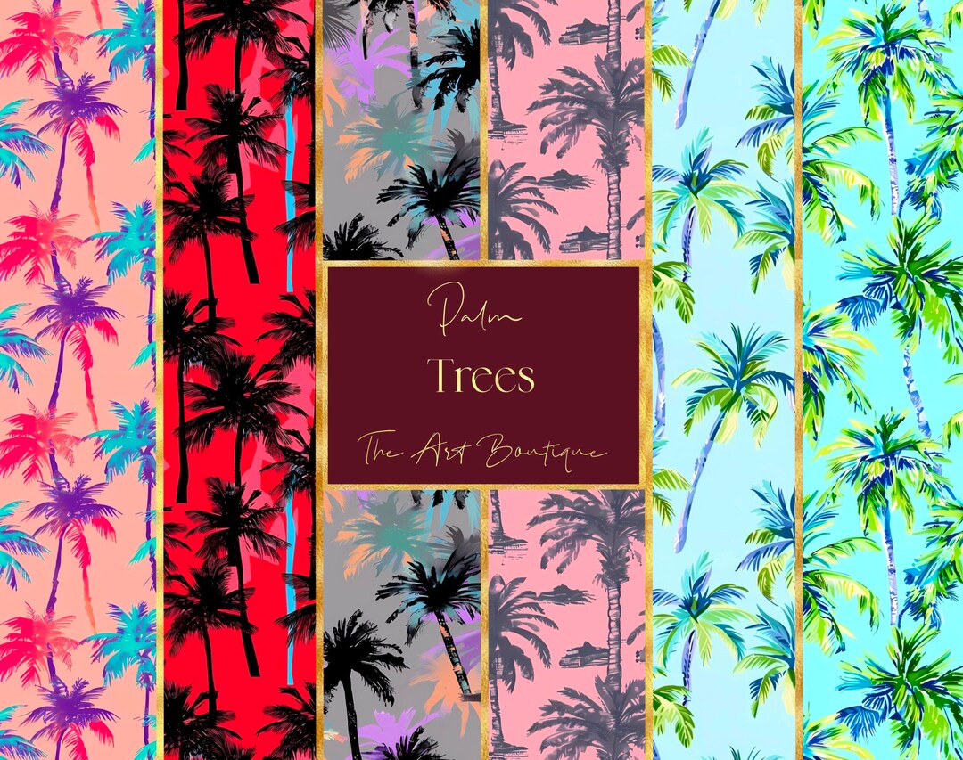6 PALM TREE PATTERNS Tropical Seamless Digital Paper Pack Scrapbook ...