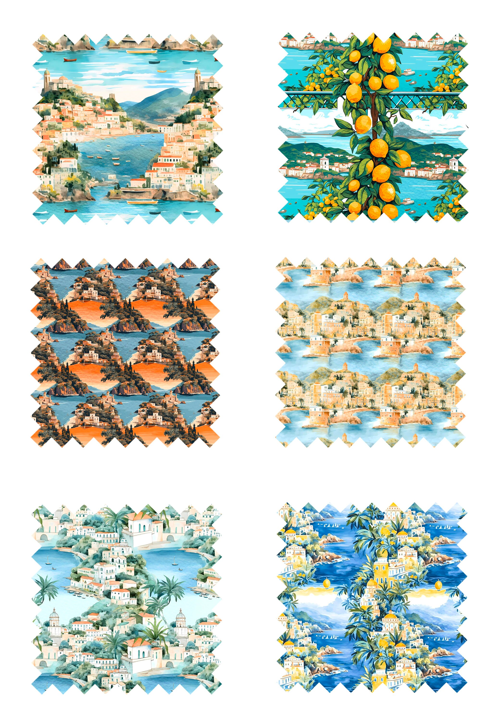 AMALFI COAST ITALY Mediterranean Illustration Seamless Pattern Italian ...