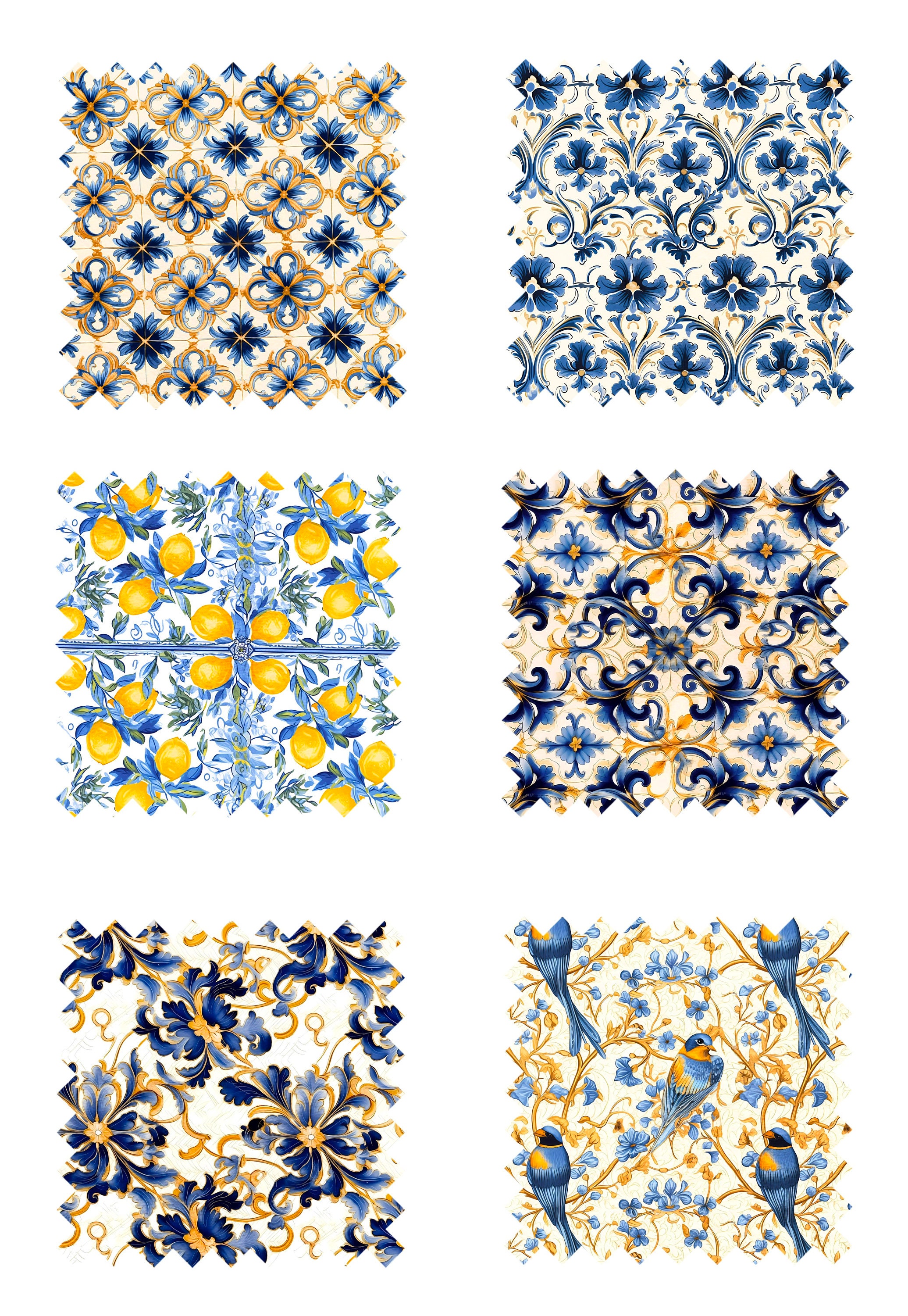 ITALIAN TILES WATERCOLOR Seamless Digital Paper 6 Pack Scrapbook Italy ...