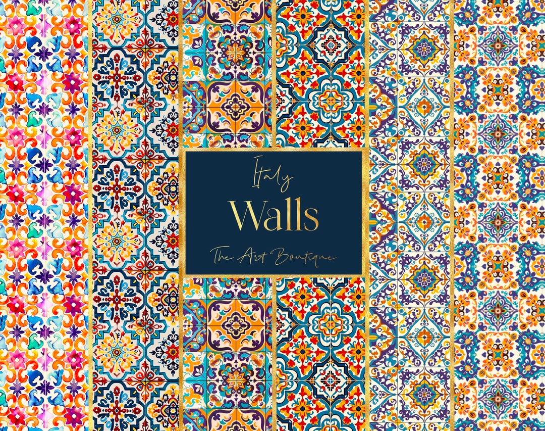 ITALY MEDITERRANEAN TILES Seamless Digital Paper Pack Italian Fabric ...