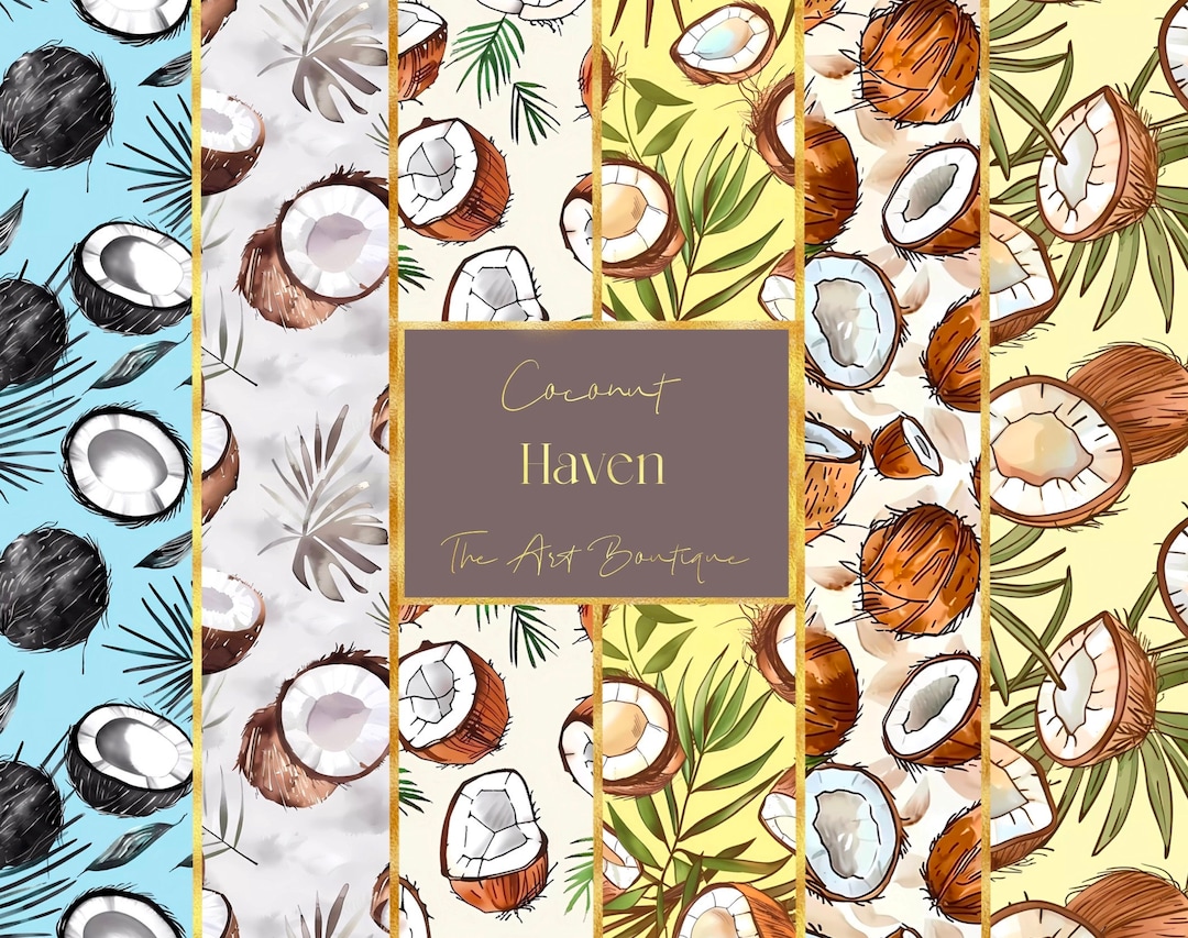 6 COCONUT TROPICAL PATTERNS Tropical Digital Paper Pack Scrapbook ...