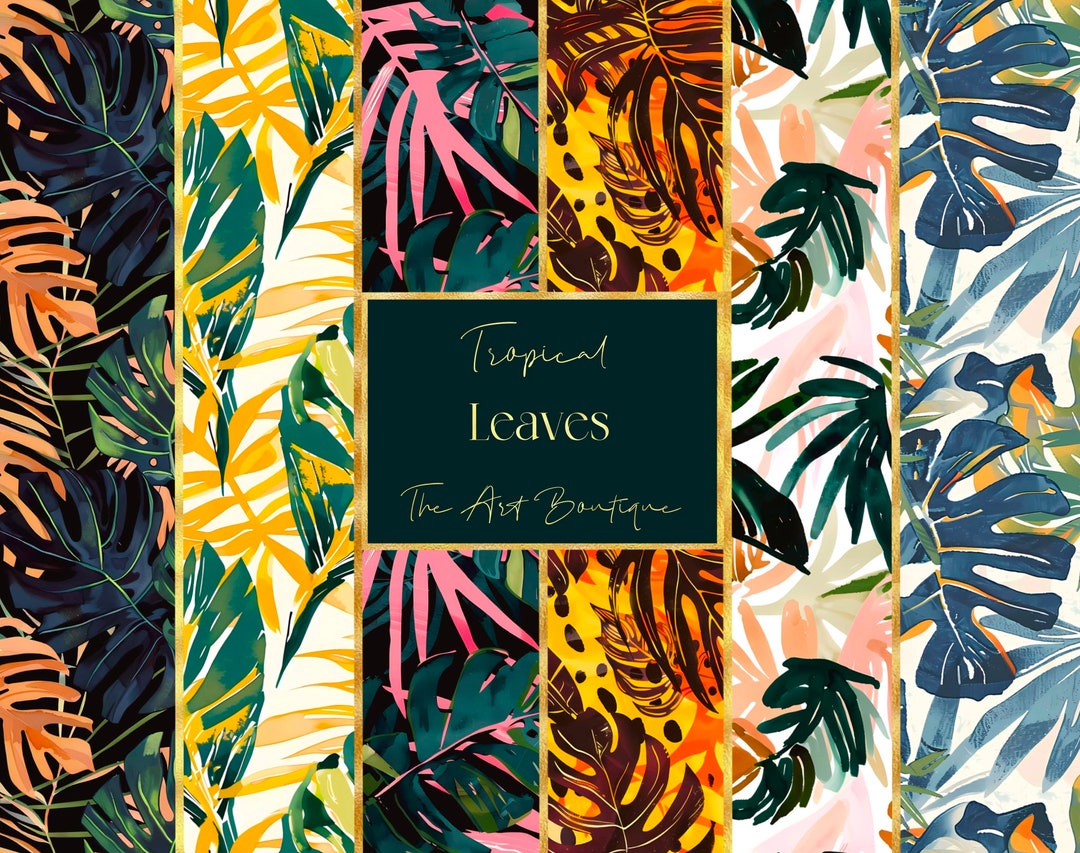 6 TROPICAL LEAVES SEAMLESS Digital Paper Pack Scrapbook Tropical ...