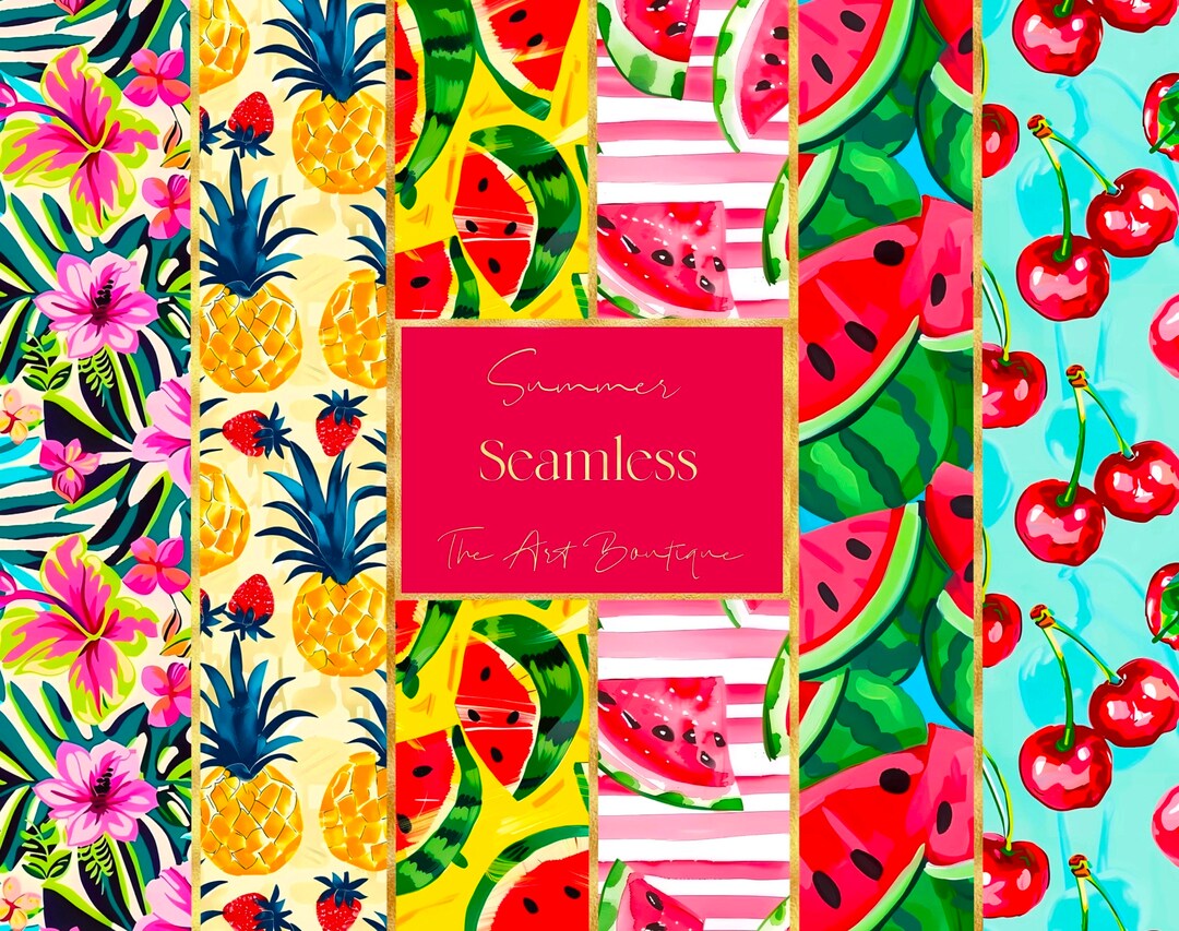 6 SUMMER FRUIT SEAMLESS Digital Paper Scrapbook Tropical Summer ...