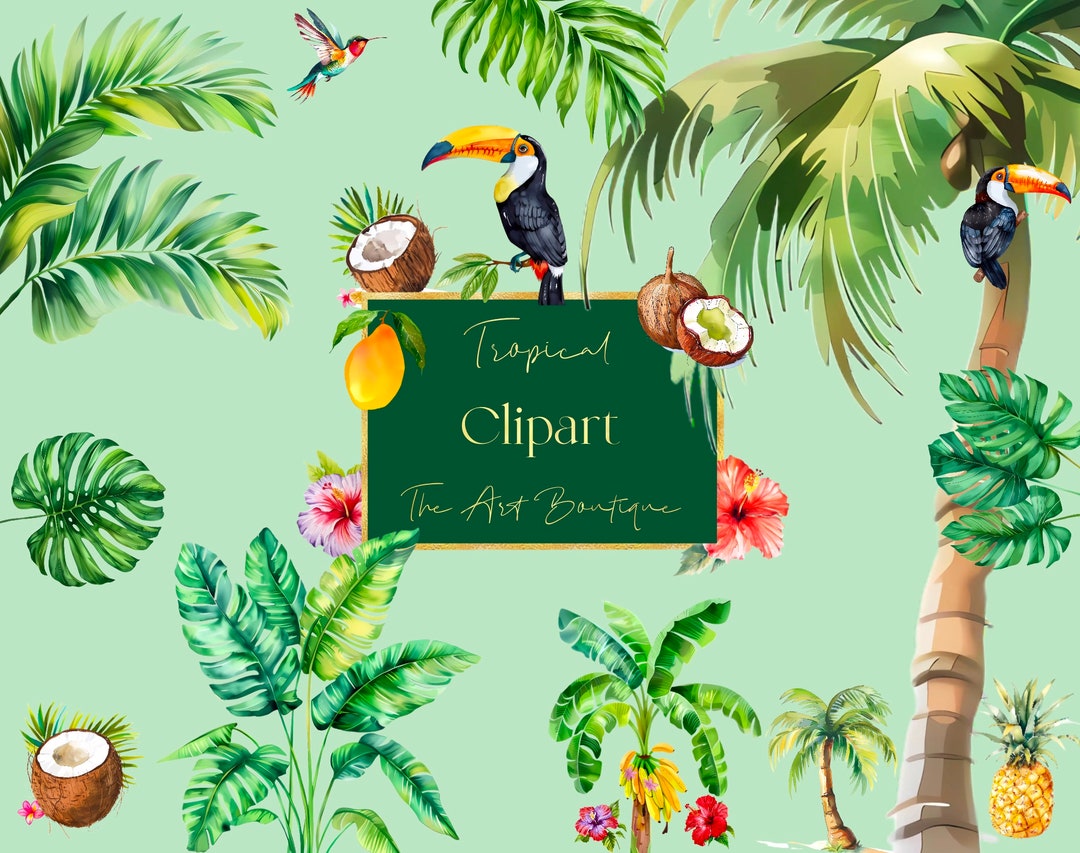 35 WATERCOLOR TROPICAL FLOWER Clipart Summer Tropical Flower Clipart ...