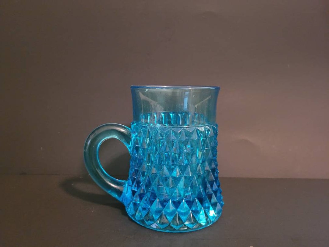 Vintage Indiana Glass Tankard Mug Diamond Point Pattern Teal Aqua Regal ...
