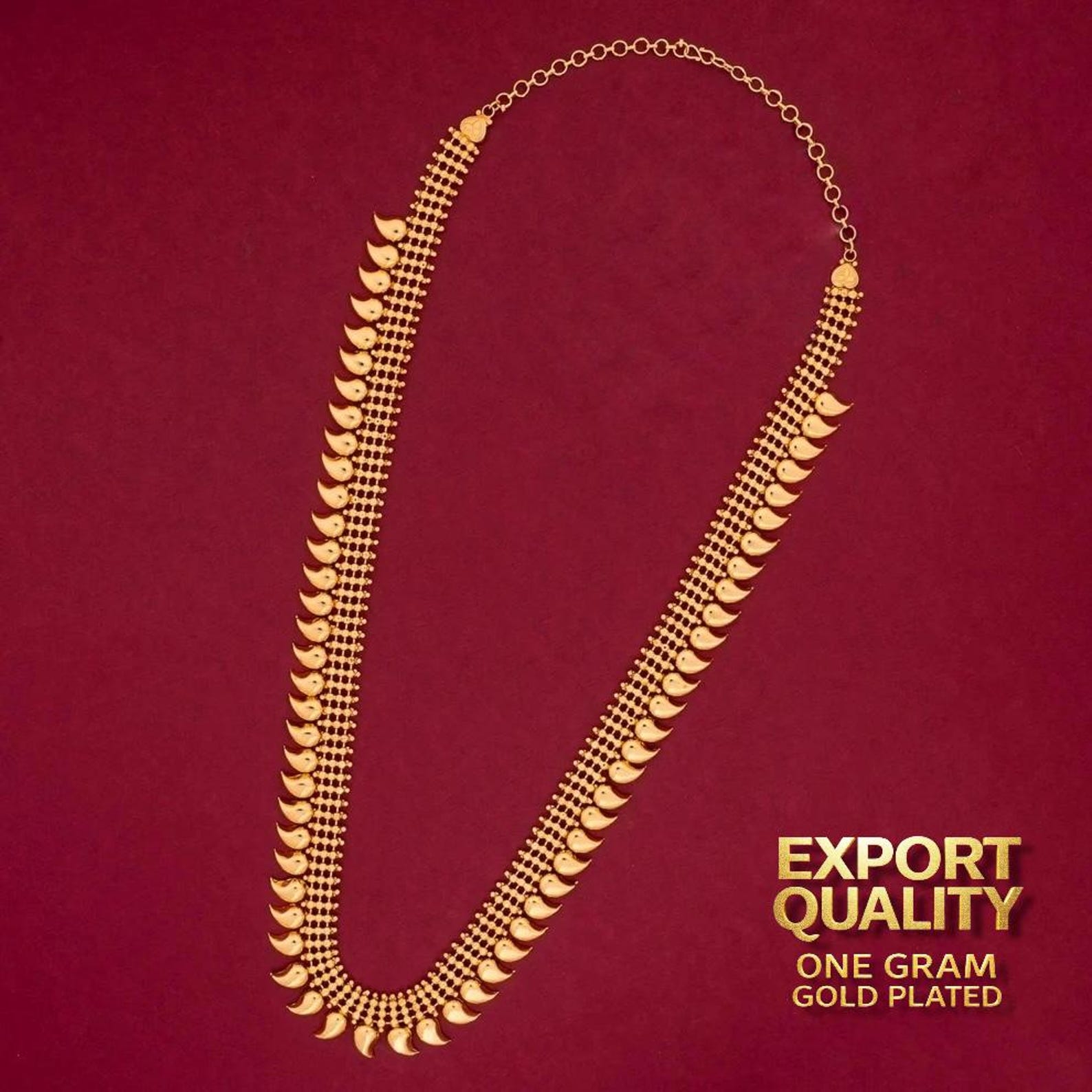 Mango Motif Haaram Necklace, Gold Plated Long Mala | Traditional Indian ...