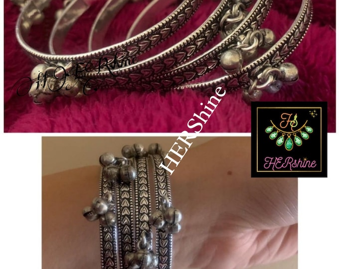 Indian Oxidised Ghungroo Bangles, Silver Look Alike Antique Stacking Bangles Jewelry Trendy ...