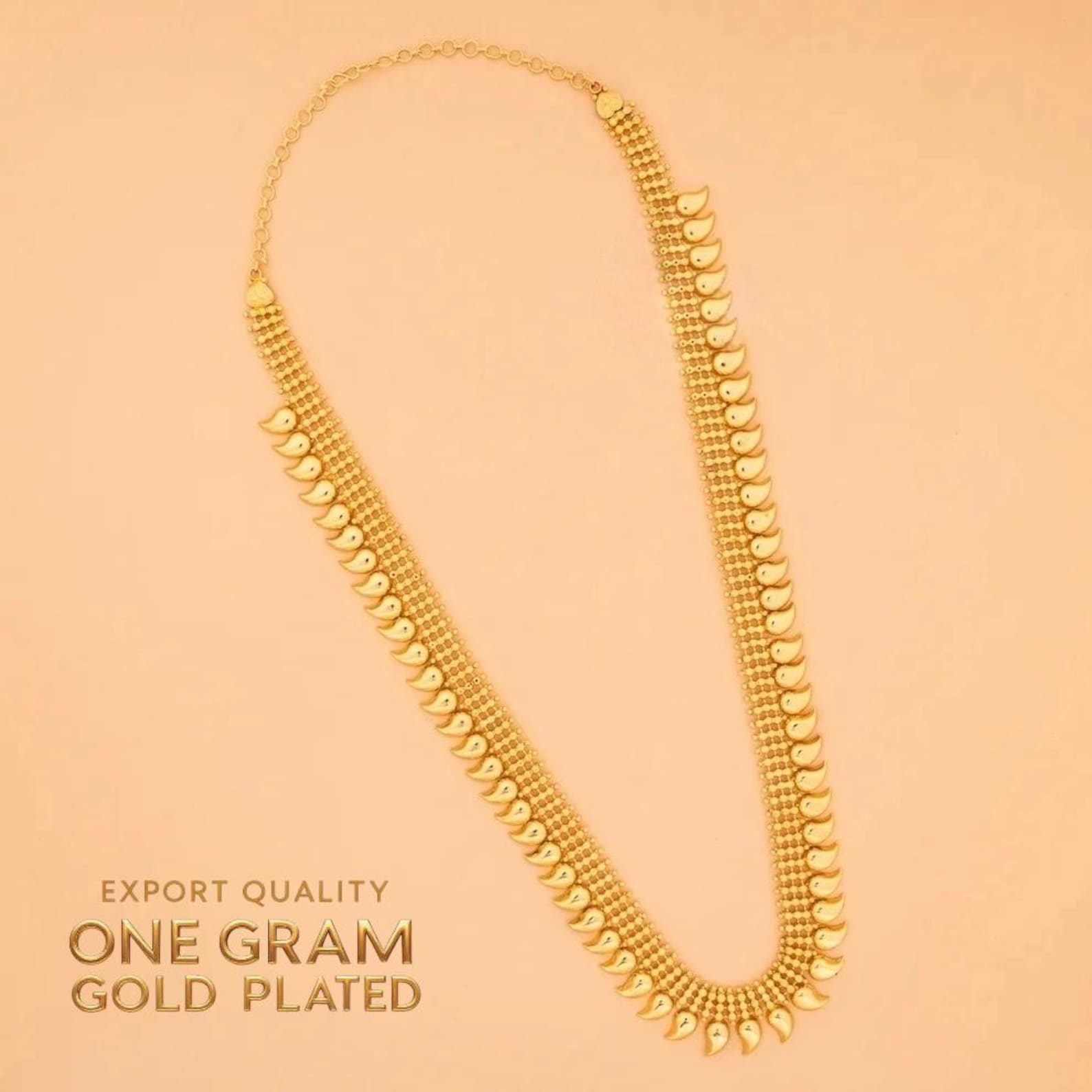 Mango Motif Haaram Necklace, Gold Plated Long Mala | Traditional Indian ...